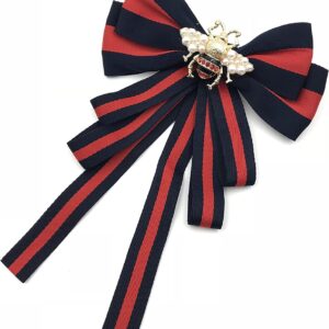 Fashion Red Ribbon Big Bowknot Brooch Pins 2018 For Woman Rhinestones Crystal Tie Collar Jewelry Accessories (Black)