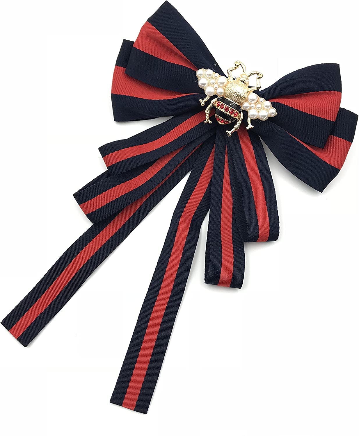 Fashion Red Ribbon Big Bowknot Brooch Pins 2018 For Woman Rhinestones Crystal Tie Collar Jewelry Accessories (Black)