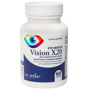 vision x20 with lutein, beta-carotene, l-glutatione, bilberry and niacin for vision support, overall eye health