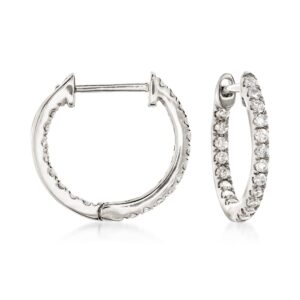 ross-simons 0.20 ct. t.w. diamond inside-outside huggie hoop earrings in 14kt white gold