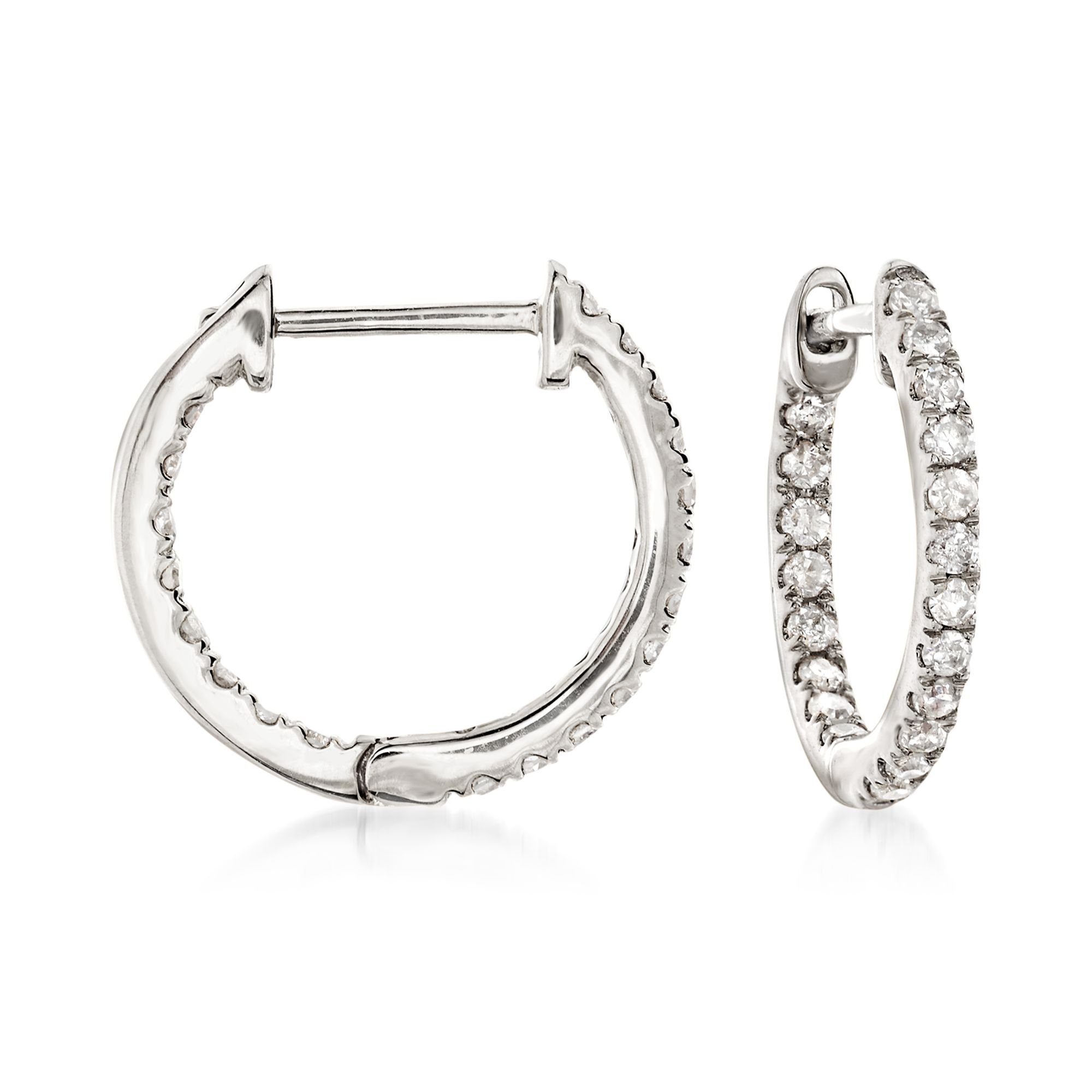 Ross-Simons 0.20 ct. t.w. Diamond Inside-Outside Huggie Hoop Earrings in 14kt White Gold