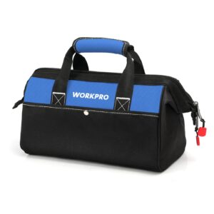 workpro 13-inch tool bag, wide mouth tool tote bag with inside pockets for tool storage