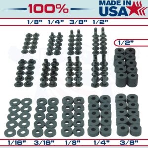 Black Chicago Screw - Thru Hole Binding Post Kit 1/8, 1/4, 3/8, 1/2 Inch Machine Screw Fasteners + Rubber Washers, QuickClipPro Kydex Leather Holster Sheath (1/8" - 10 Pack)