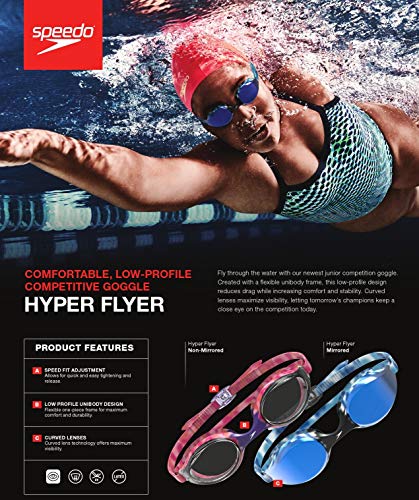 Speedo Unisex-child Swim Goggles Junior Hyper Flyer Ages 6-14, Pop Purple