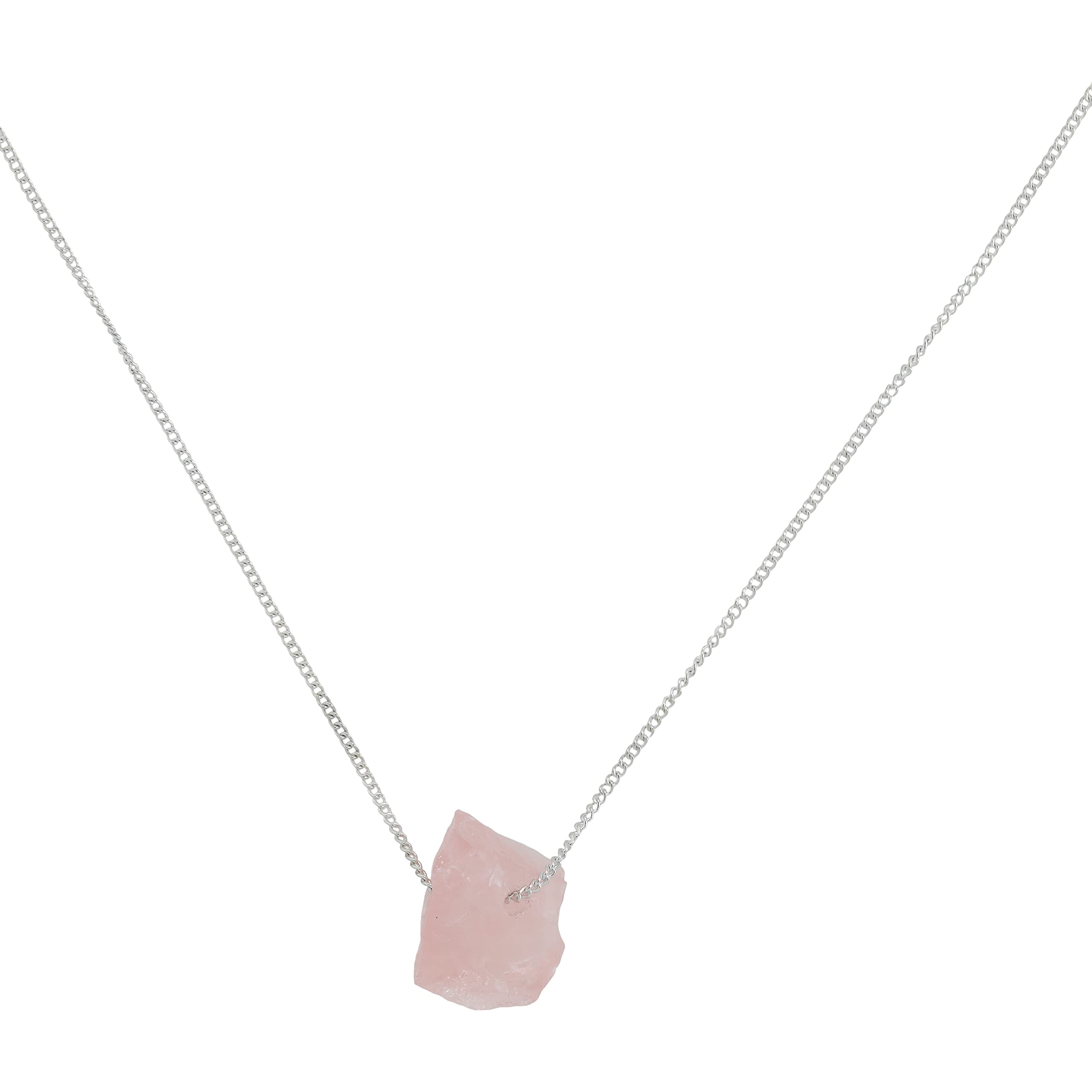 Raw Rose Quartz Necklace - Gemstone Necklace - 925 Sterling Silver Necklace - Dainty Necklace - Rough Stone Jewelry - Pink Stone Necklace - Healing Crystal Necklace