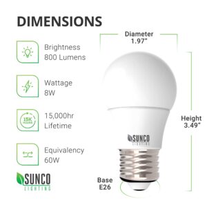 Sunco Lighting 10 Pack A15 LED Bulb Dimmable Refrigerator Appliance Bulbs 8W Equivalent 60W 3000K Warm White 800 LM, E26 Medium Base, Instant On, Super Bright, Indoor Outdoor Light - UL