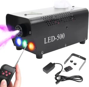 yaeccc fog machine, 500w smoke machine with built-in colored led lights, wireless remote control for halloween, parties, stage, wedding, christmas