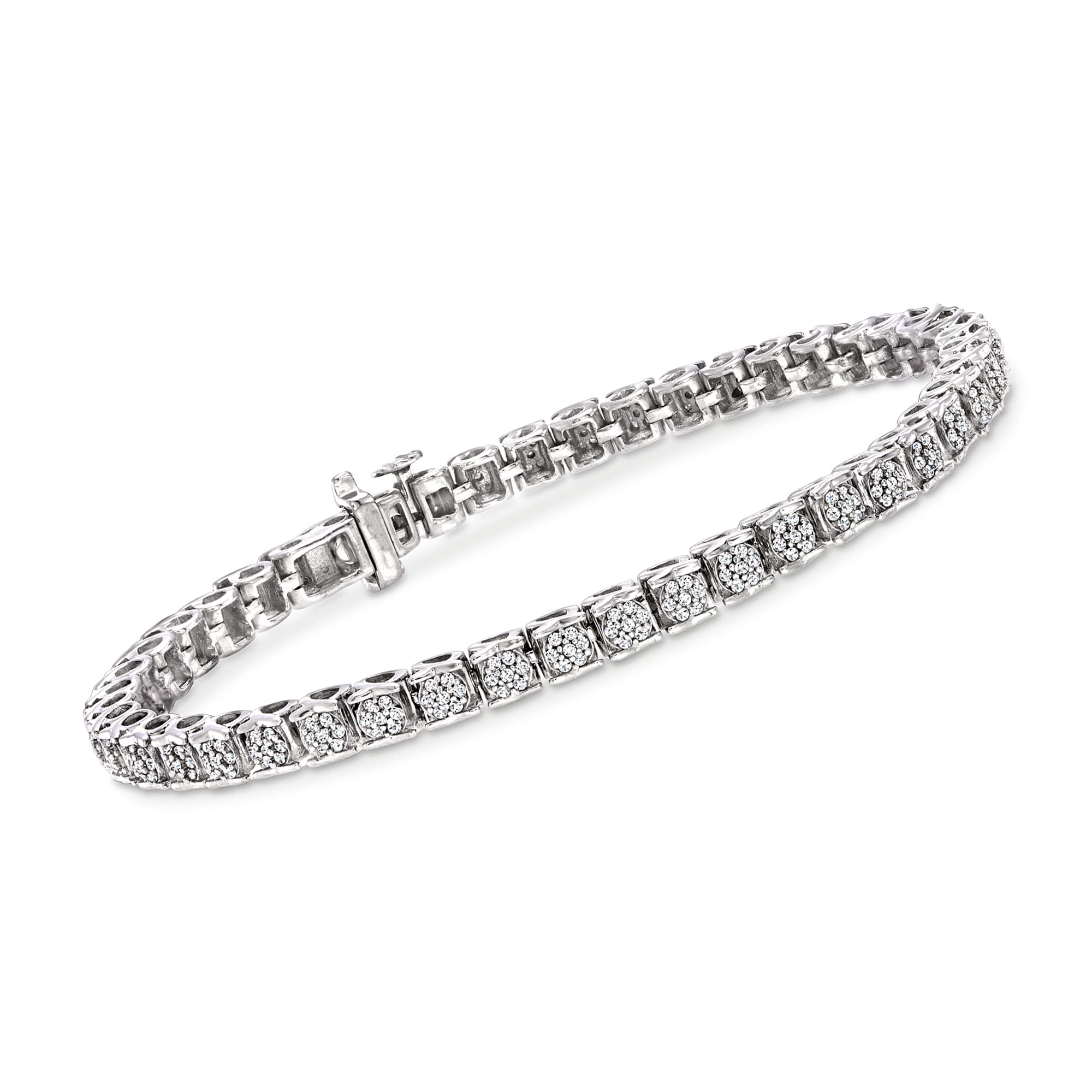 Ross-Simons 1.00 ct. t.w. Diamond Cluster Tennis Bracelet in Sterling Silver. 7 inches