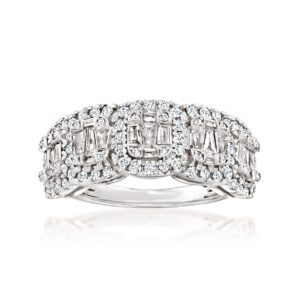 ross-simons 1.00 ct. t.w. round and baguette diamond ring in sterling silver. size 5