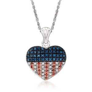 ross-simons 0.33 ct. t.w. red, white and blue diamond american flag heart pendant necklace in sterling silver. 18 inches