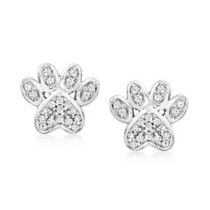 ross-simons 0.10 ct. t.w. diamond paw print stud earrings in sterling silver