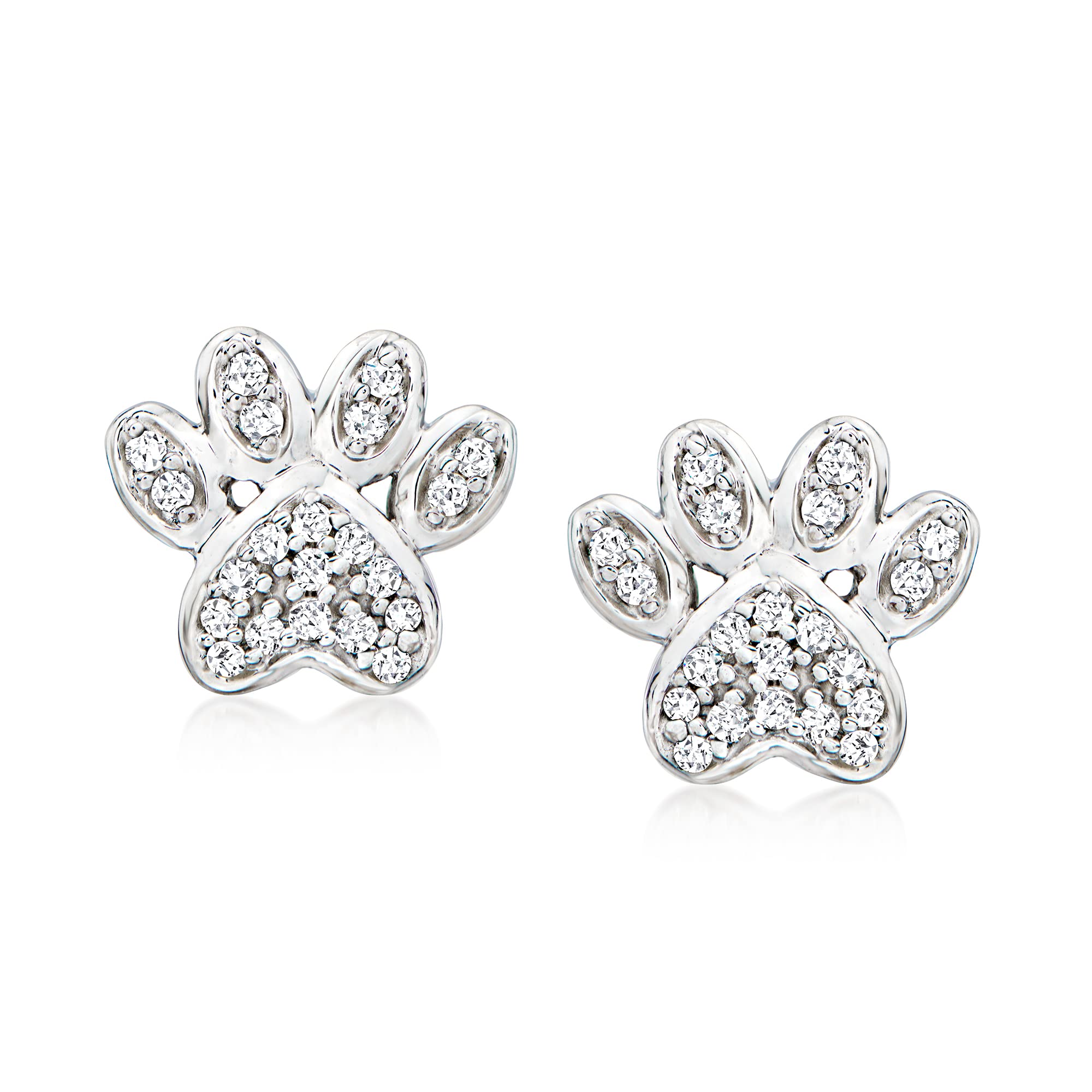 Ross-Simons 0.10 ct. t.w. Diamond Paw Print Stud Earrings in Sterling Silver