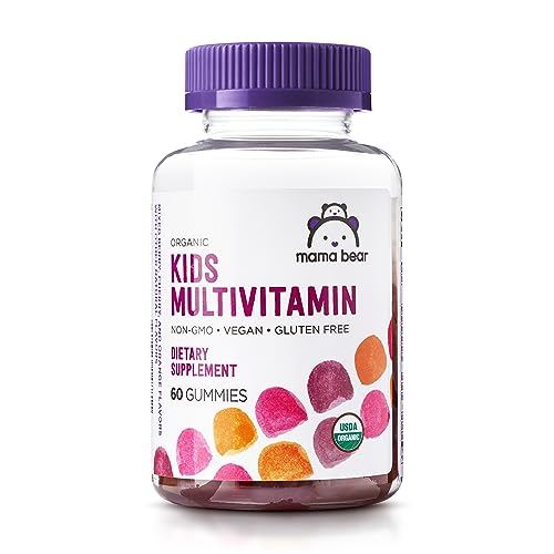 Amazon Brand - Mama Bear Organic Kids Multivitamin, 60 Gummies, 1 Month Supply (Packaging May Vary), Berry, Cherry & Orange