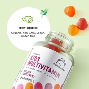 Amazon Brand - Mama Bear Organic Kids Multivitamin, 60 Gummies, 1 Month Supply (Packaging May Vary), Berry, Cherry & Orange