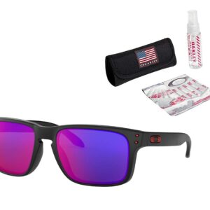 Oakley Holbrook Sunglasses (Matte Black Frame / Positive Red Iridium Lens) with USA Flag Lens Cleaning Kit