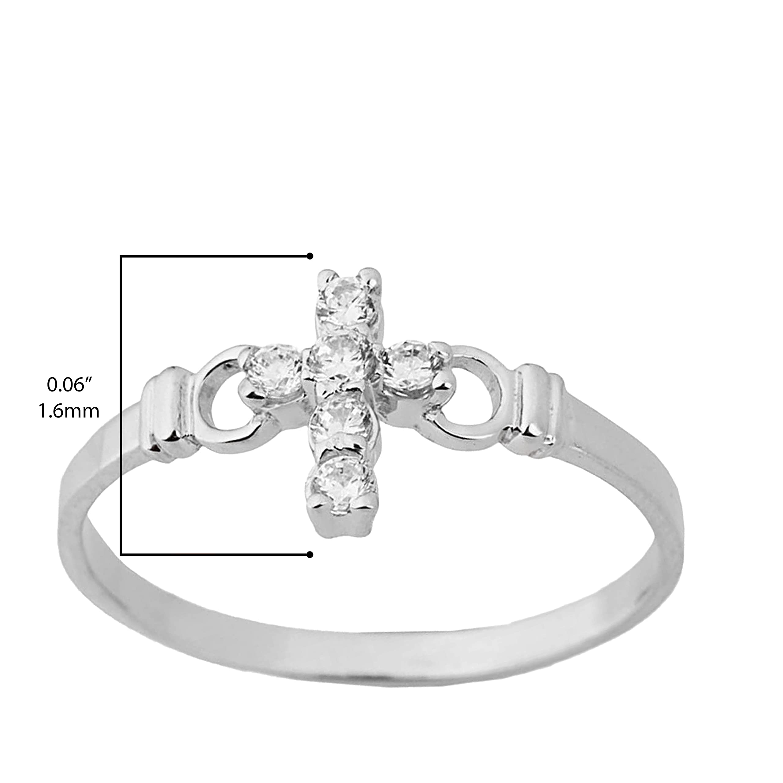 Religious Jewelry Elegant Sterling Silver CZ Christian Cross Ring (Size 7)