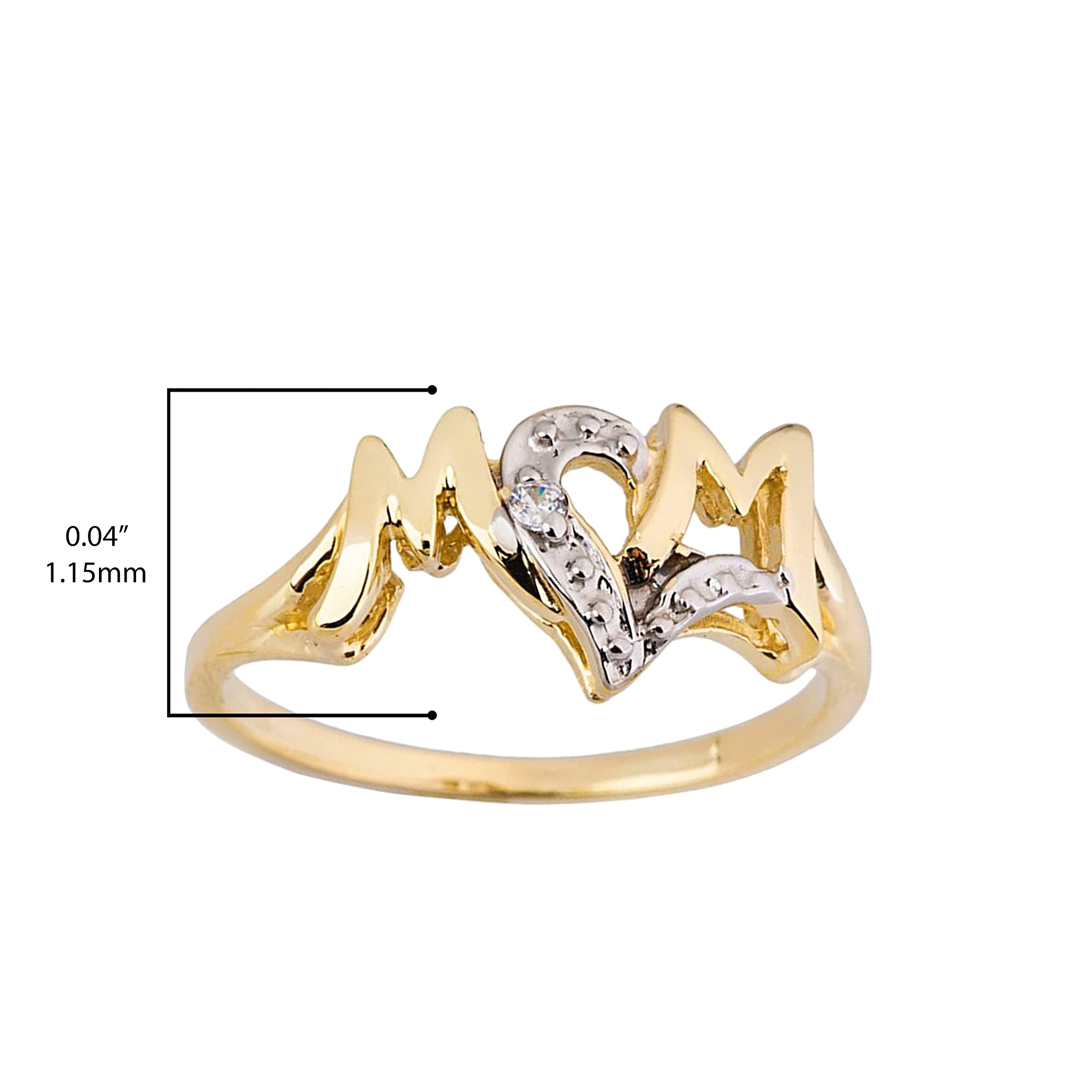 10K Yellow Gold Diamond Accented “MOM” with Heart Shaped O Statement Ring (J-K Color, I1-I2 Clarity) - Size 12