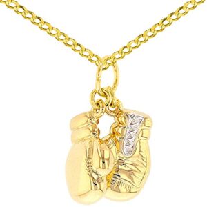 jewelry america high polish 14k yellow gold 3d boxing gloves charm sports pendant curb chain necklace, 24"