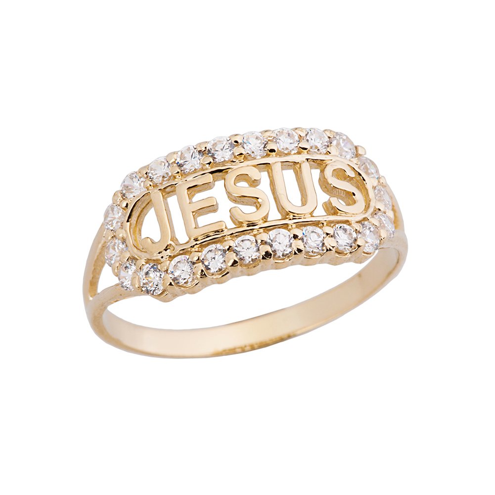 Religious Jewelry Unique 10k Yellow Gold CZ Jesus Christ Christian Faith Ring (Size 5)