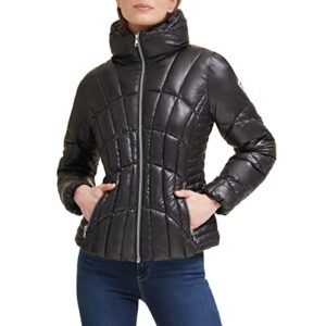 guess women's midweight puffer jacket, black, small