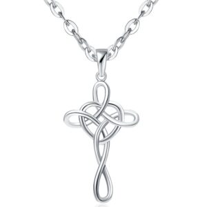 Jude Jewelers Stainless Steel Love Knot Heart Shaped Cross Pendant Necklace (Silver)