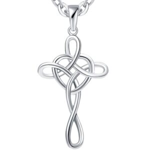 jude jewelers stainless steel love knot heart shaped cross pendant necklace (silver)