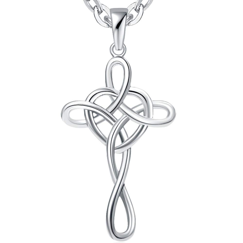 Jude Jewelers Stainless Steel Love Knot Heart Shaped Cross Pendant Necklace (Silver)