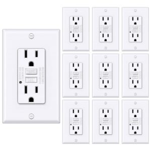 bestten 10 pack 15 amp gfci outlet, gfi receptacle outlet with led indicator, ground fault circuit interrupter, non-tamper-resistant, wallplate included, etl certified, white