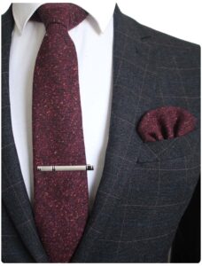 jemygins burgundy cashmere wool necktie and pocket square, hankerchief and tie clip sets for men (4)