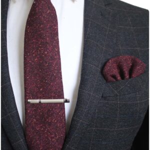 JEMYGINS Burgundy Cashmere Wool Necktie and Pocket Square, Hankerchief and Tie Clip Sets for Men (4)