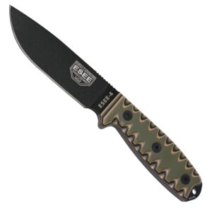 esee 4p survival fixed blade knife, oem sawtooth handle design, olive drab sheath