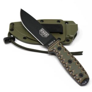 ESEE 4P Survival Fixed Blade Knife, OEM Sawtooth Handle Design, Olive Drab Sheath