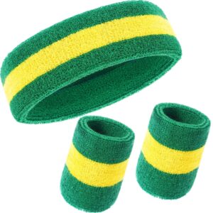 willbond 3 pcs sweatbands set 80s neon sports headband tennis striped sweat band paris sports competitions sports games for men women kids party supplies(green and yellow,striped style)