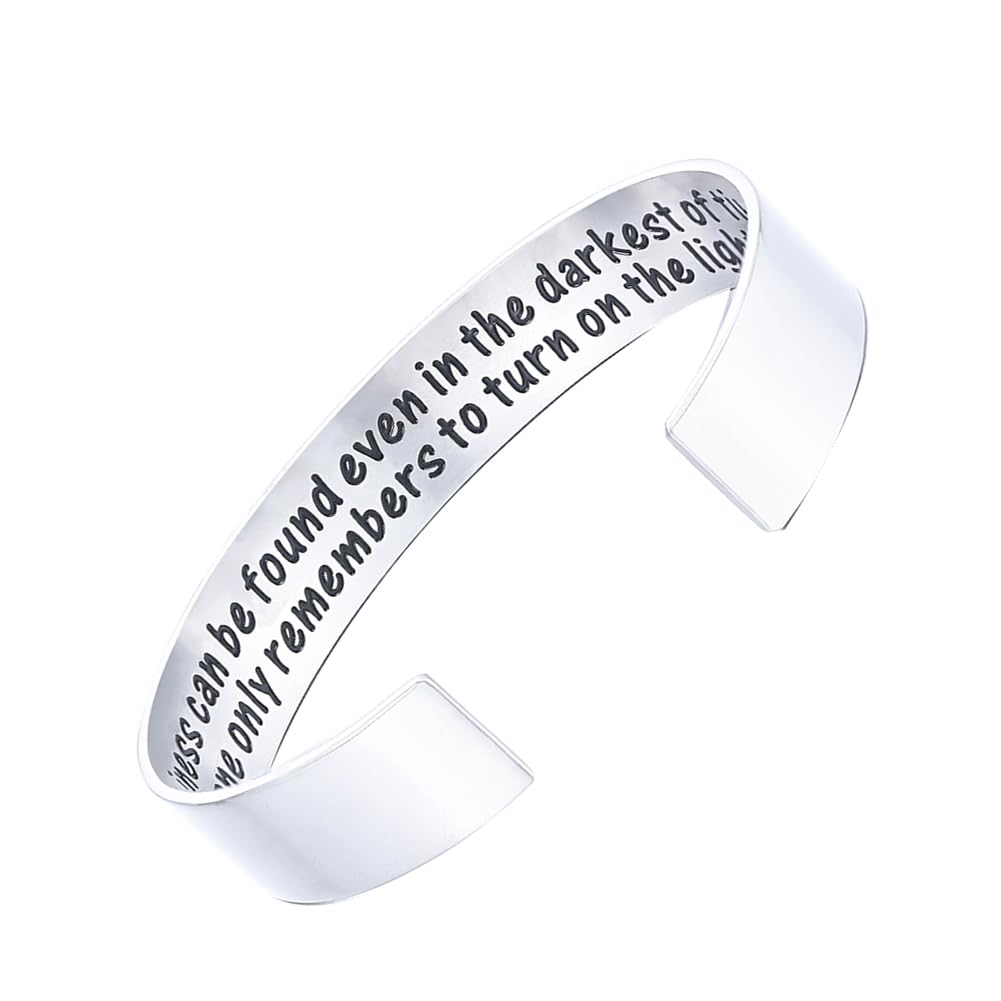 MS.CLOVER Encouragement Gift, Happiness Can be Found Even in The Darkest of Times, If One Only Remembers to Turn On The Light. Message Cuff (Grey)