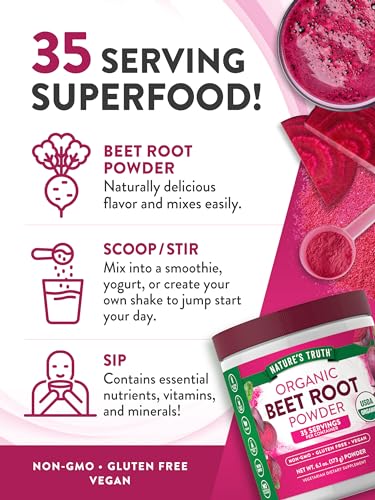 Organic Beet Root Powder | 6.1 oz | USDA Organic | Vegan, Non-GMO & Gluten Free Supplement | by Nature's Truth