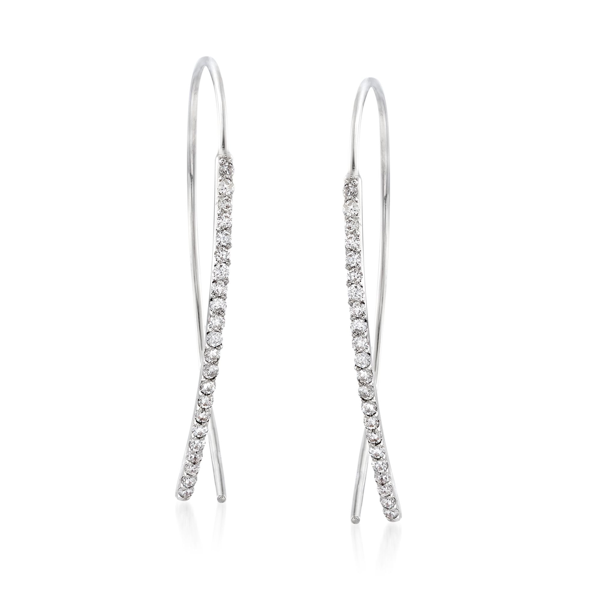 Ross-Simons 0.50 ct. t.w. Diamond Linear Wire Threader Earrings in 14kt White Gold