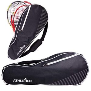 athletico 3 racquet tennis bag | padded to protect rackets & lightweight | professional or beginner tennis players | unisex design for men, women, youth and adults (black)