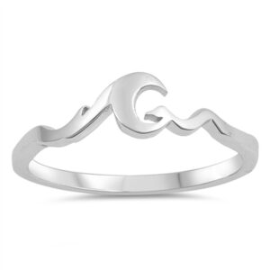 moon wave ocean dainty simple cute ring new .925 sterling silver band size 7