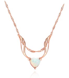 barzel 18k rose gold plated created opal guardian angel necklace for women, 18 inches with 2 inches extension - made in brazil