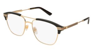 gucci gg 0241o 002 gold black plastic rectangle eyeglasses 54mm