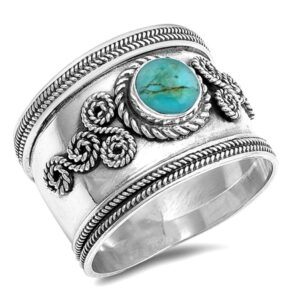 simulated turquoise boho infinity twist rope bali ring 925 sterling silver band size 9