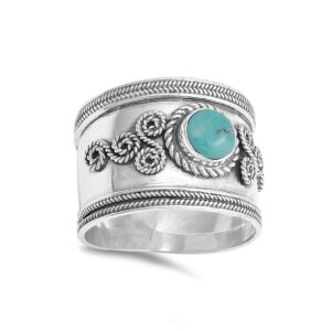 Simulated Turquoise Boho Infinity Twist Rope Bali Ring 925 Sterling Silver Band Size 9