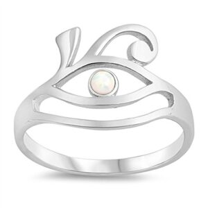 white simulated opal all seeing eye ring 925 sterling silver evil wave band size 7