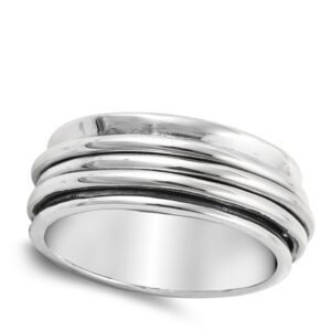 Spinner Meditation Wedding Ring New .925 Sterling Silver Triple Band Size 6