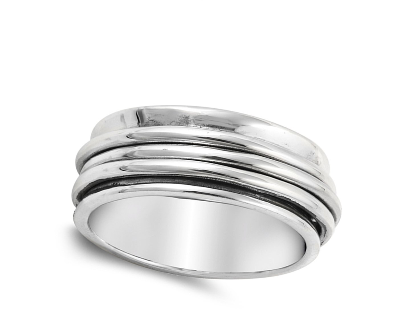 Spinner Meditation Wedding Ring New .925 Sterling Silver Triple Band Size 6