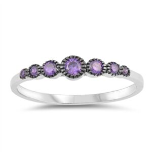 simulated amethyst dainty journey midi black ring .925 sterling silver band size 6