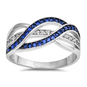 weave knot blue simulated sapphire fashion ring new 925 sterling silver band size 4