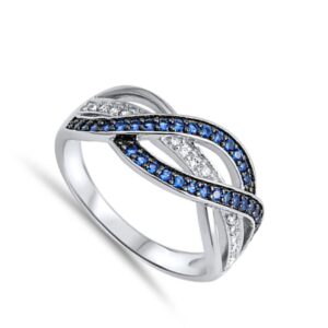 Weave Knot Blue Simulated Sapphire Fashion Ring New 925 Sterling Silver Band Size 4