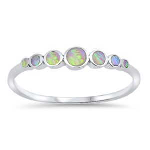 round circle pink simulated opal journey ring new .925 sterling silver band size 12