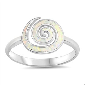 white simulated opal spiral wave infinity ring .925 sterling silver band size 10